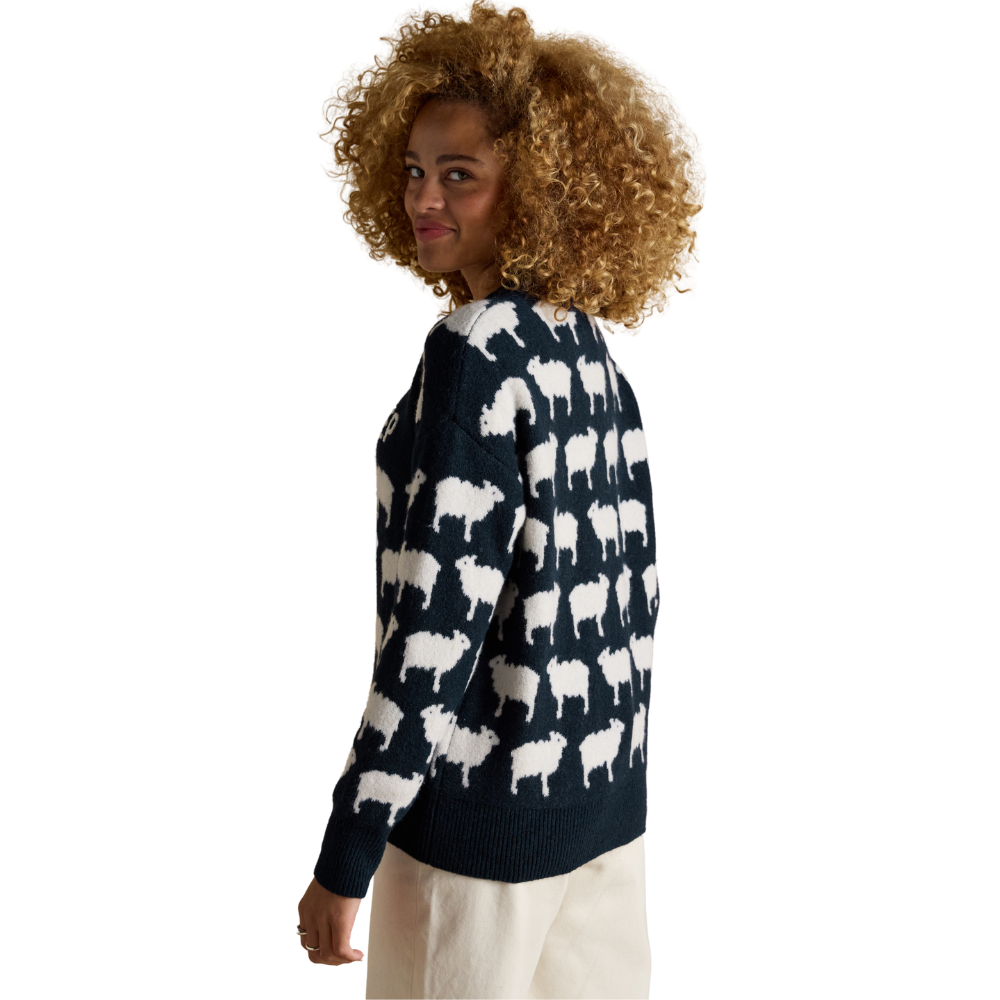 Joules Womens Tres Sheep Intarsia Knitted Jumper Navy