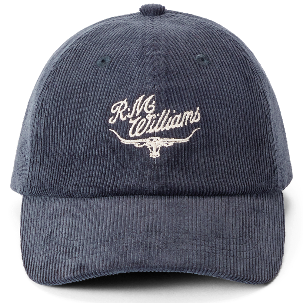 RM Williams Mens Script Longhorn Cord Cap Slate